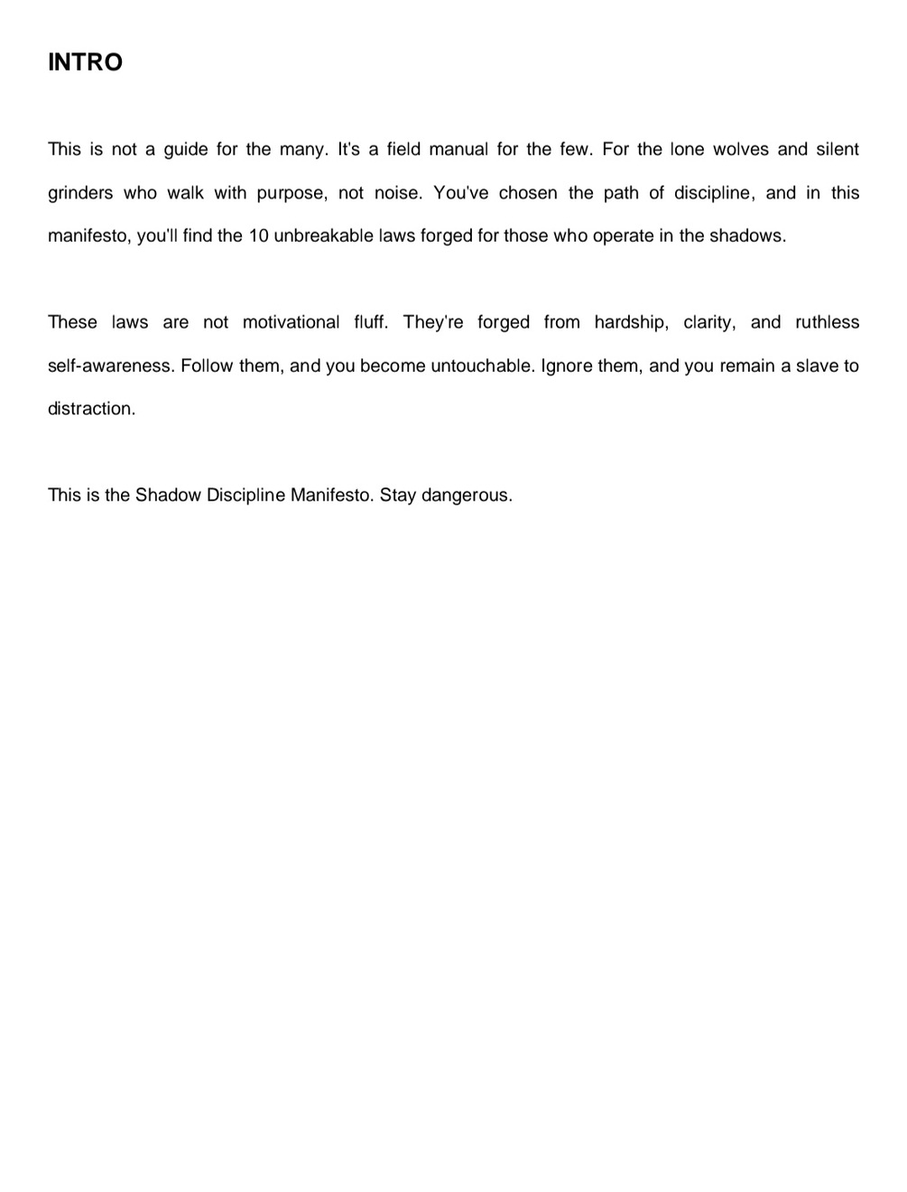 THE SHADOW DISCIPLINE MANIFESTO 10 Laws for the Lone Alpha