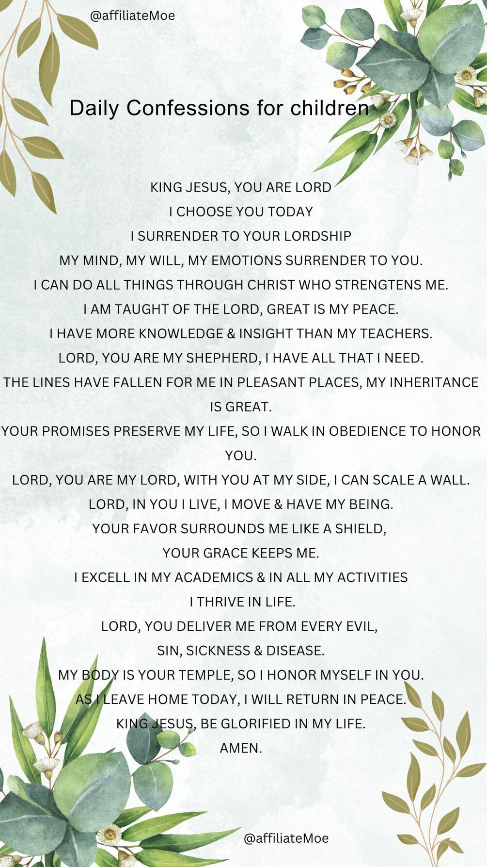 Prayer Declarations for school age children: green