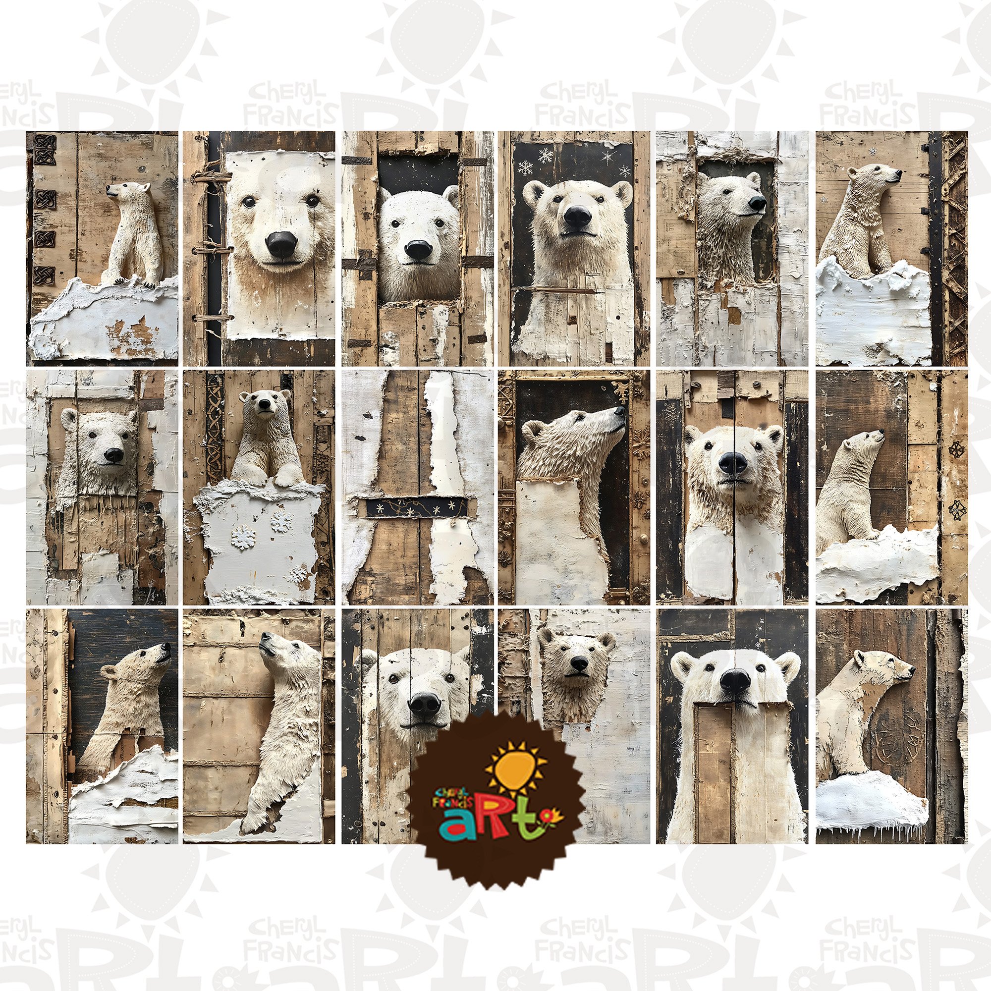 18 pc Polar Bear Rustic Christmas Assemblage Printable Junk Journal ...