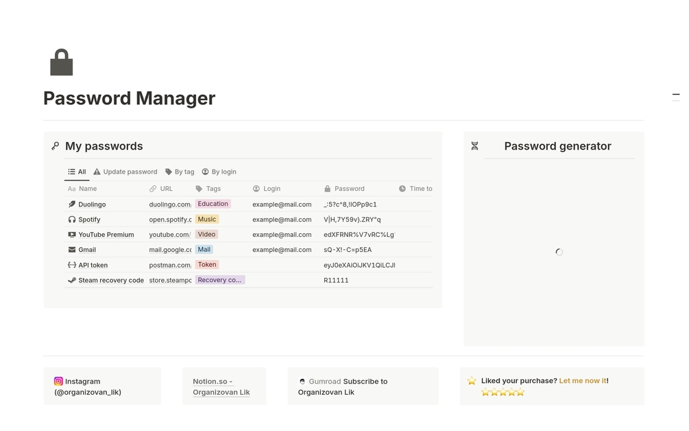 Minimalist Password Manager | Notion Template with Password Manager