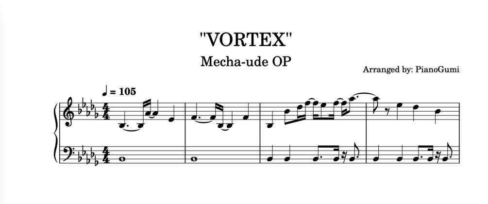 Mecha-ude OP - "VORTEX" - EASY Piano Sheet Music