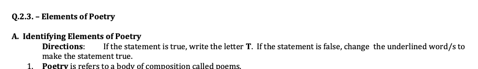 Quiz - Elements of Poetry