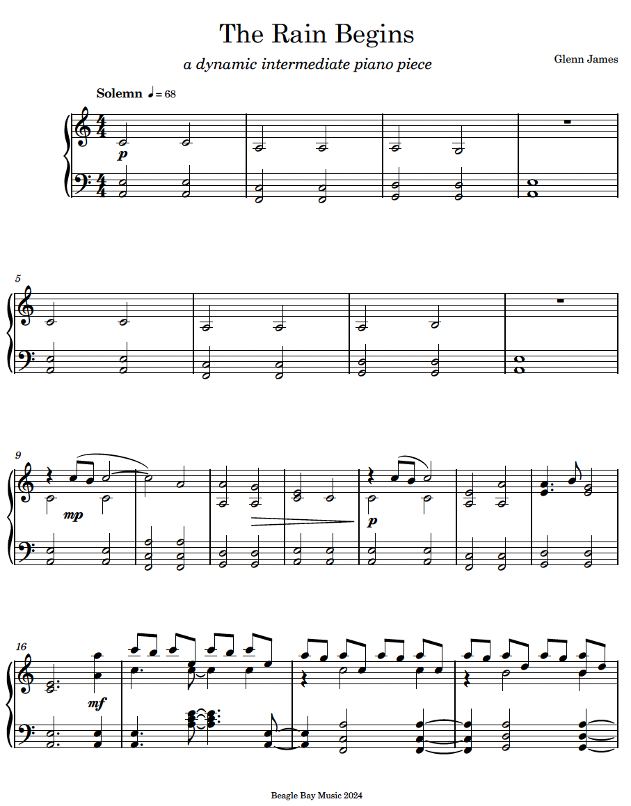 The Rain Begins - Intermediate Piano Sheet Music
