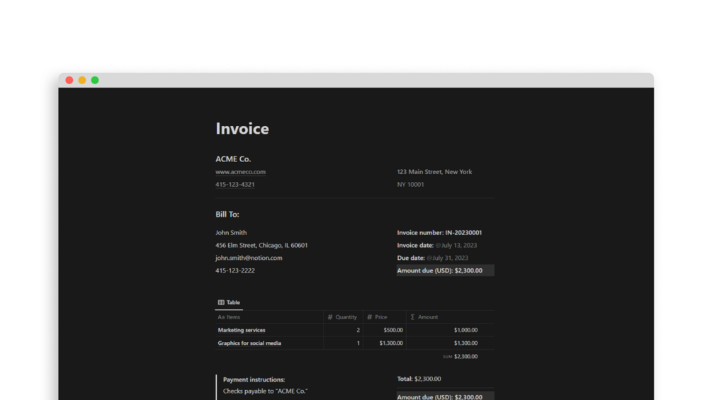 Notion Invoice Template