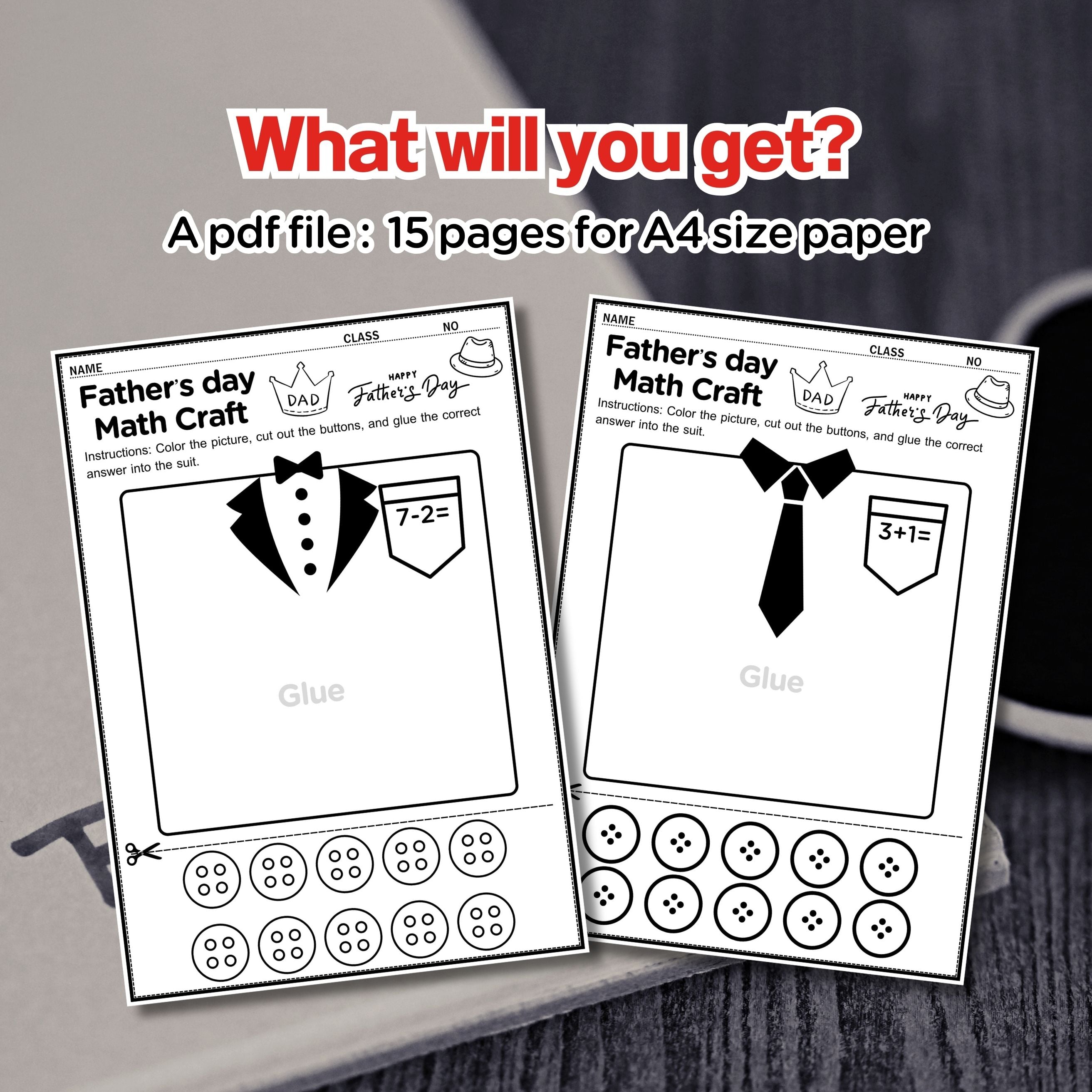 Father's Day Math Craft, Fun Addition & Subtraction Worksheets for ...