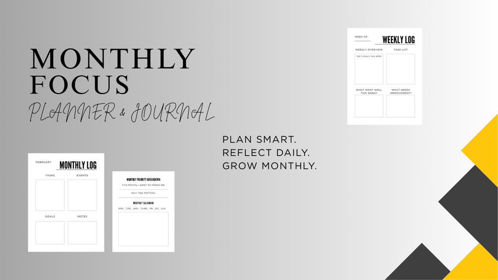 Monthly Focus Planner & Journal | Print Once & Stay Focused whole Month