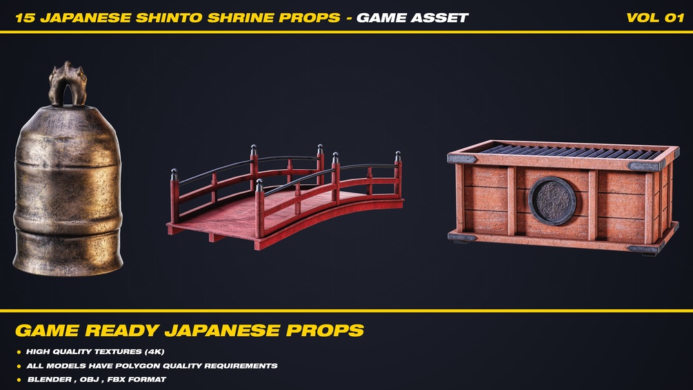 15 Japanese Shinto Shrine Props - VOL 01 ( Game Asset )