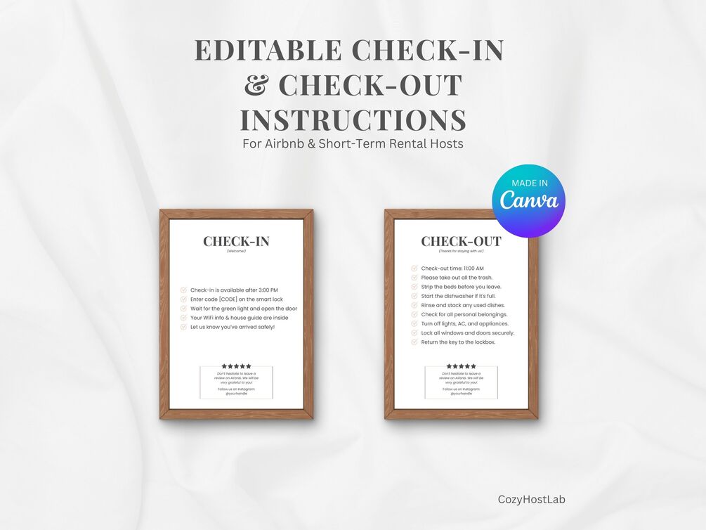 Check-In & Check-Out Instructions Template for Airbnb Hosts (Editable ...