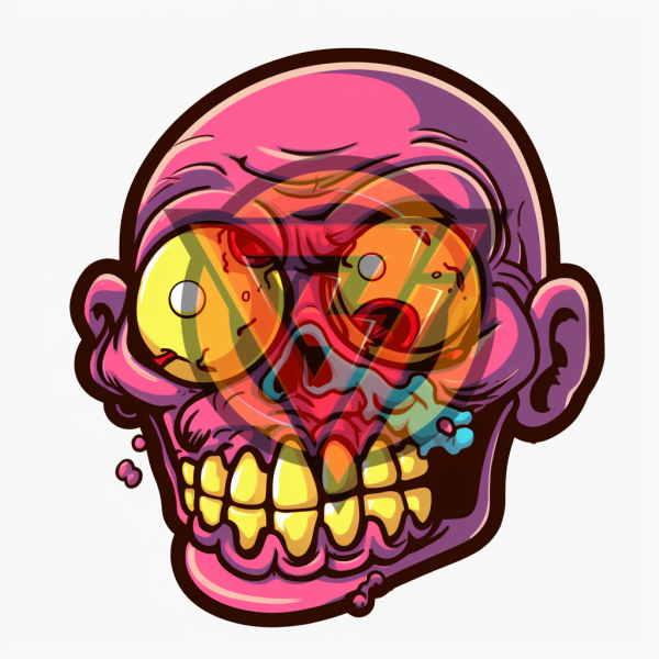 Neon Undead: Psychedelic Zombie Skull Digital Art