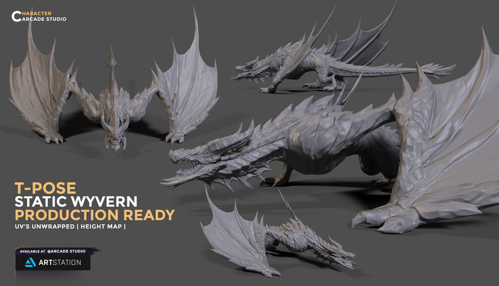 Wyvern | Dragon | Fantasy Creature | Static | Height Map