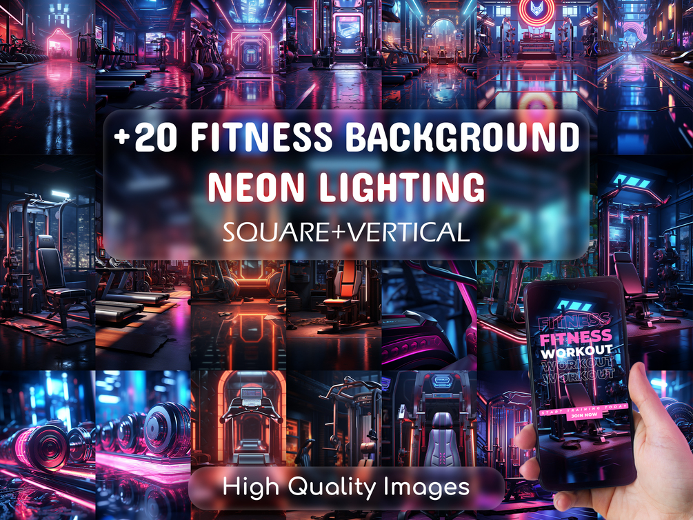 Neon Fitness Background Bundle, +20 Social Media Fitness and Workout ...