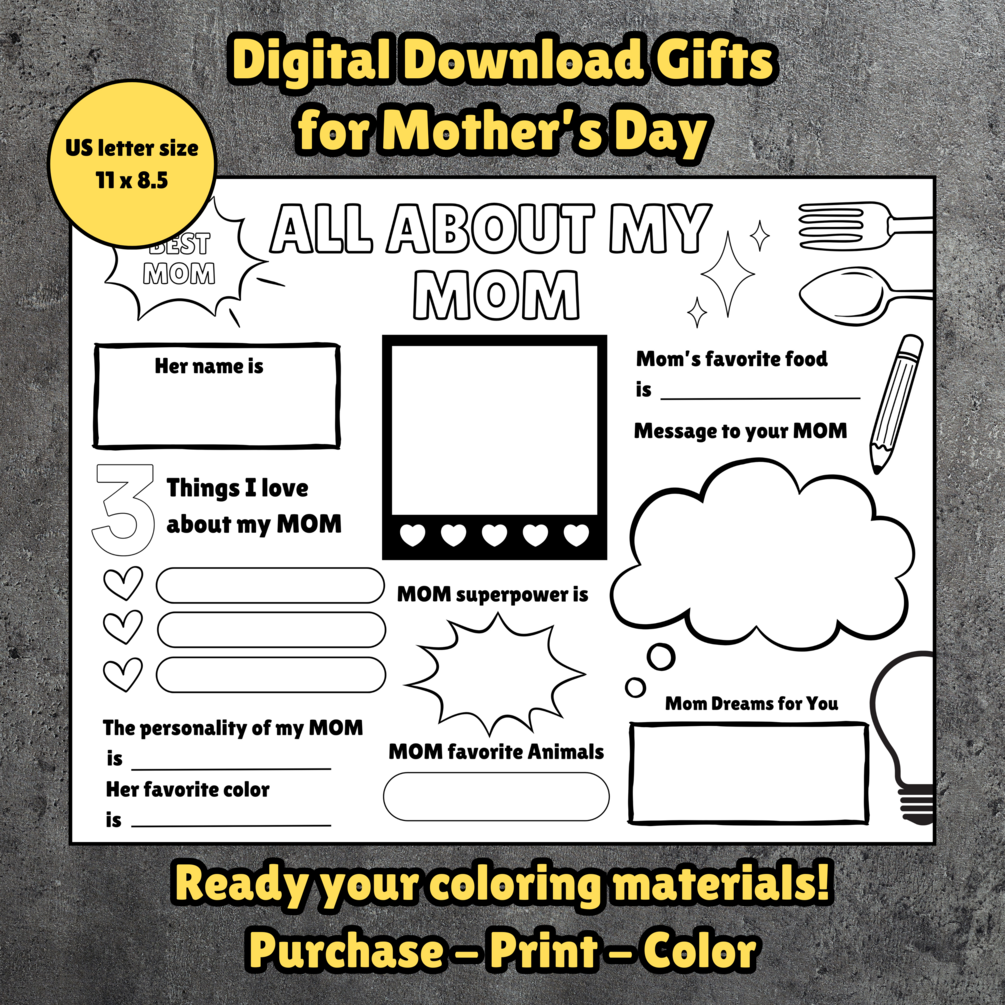 All about my Mom | Mother's day Gift | Color Page