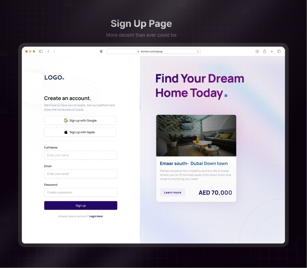 Light theme sign up page | Beautiful and simple