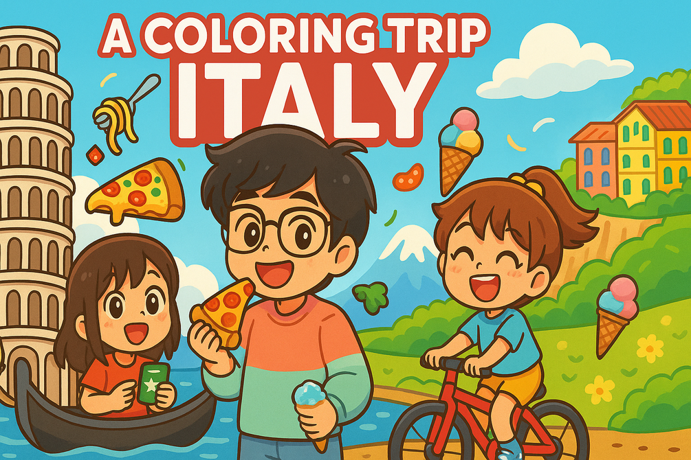 Children Coloring Book "A trip to Italy" | 30 Designs to color