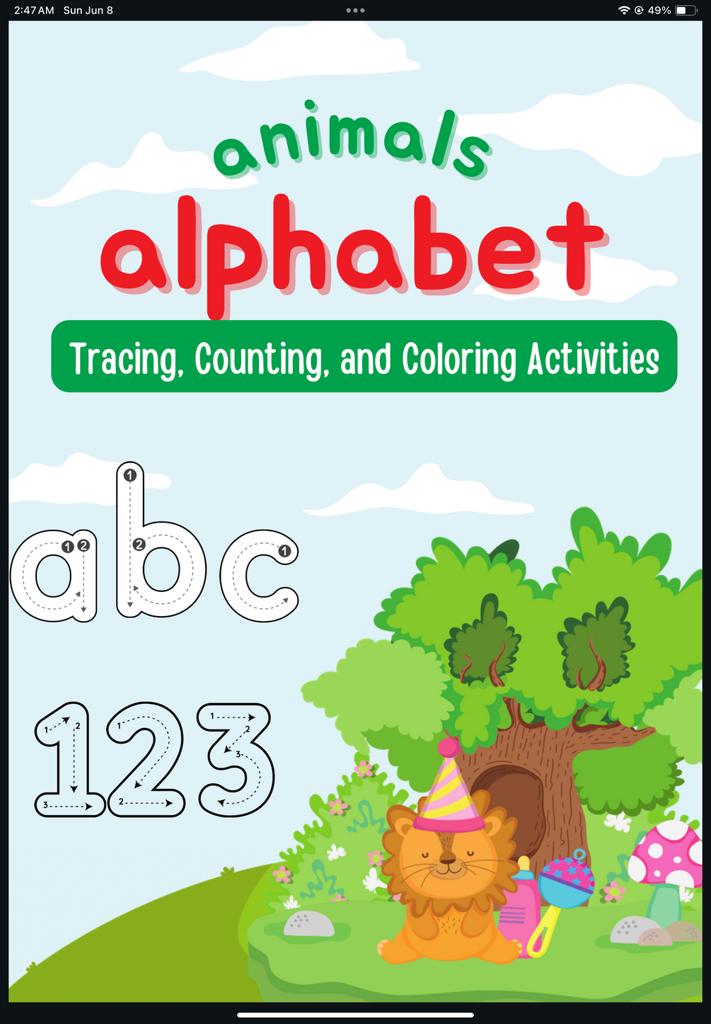 Animal Alphabet Tracing, Counting, and Coloring Book
