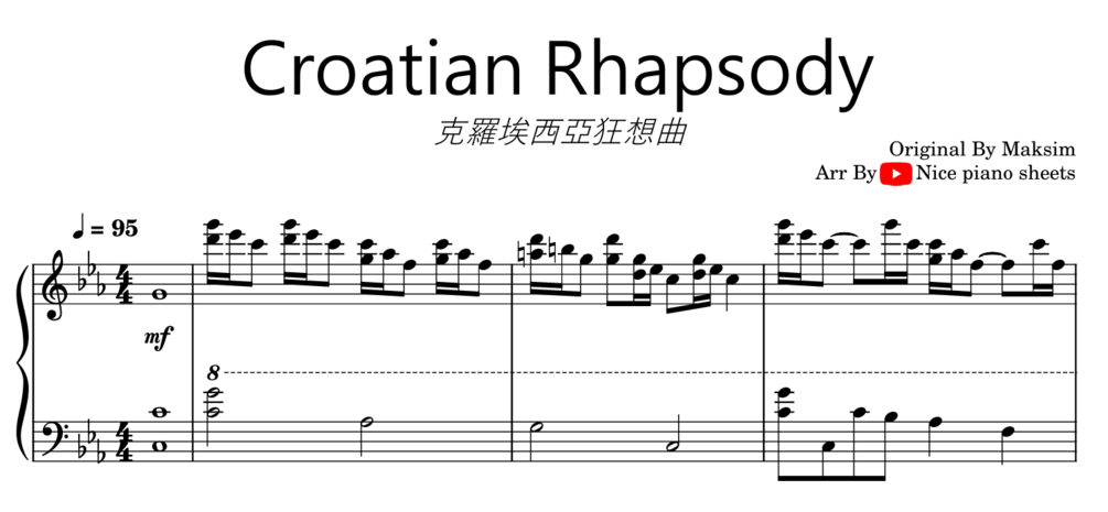 馬克西姆 Maksim - 克羅埃西亞狂想曲/Croatian Rhapsody｜高還原純鋼琴版｜Nicepianosheets Ver.
