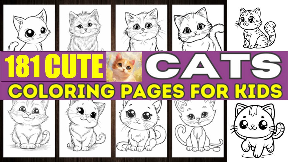 181 Cat Printable Coloring Pages For Kids, Activity for Kids, Instant ...