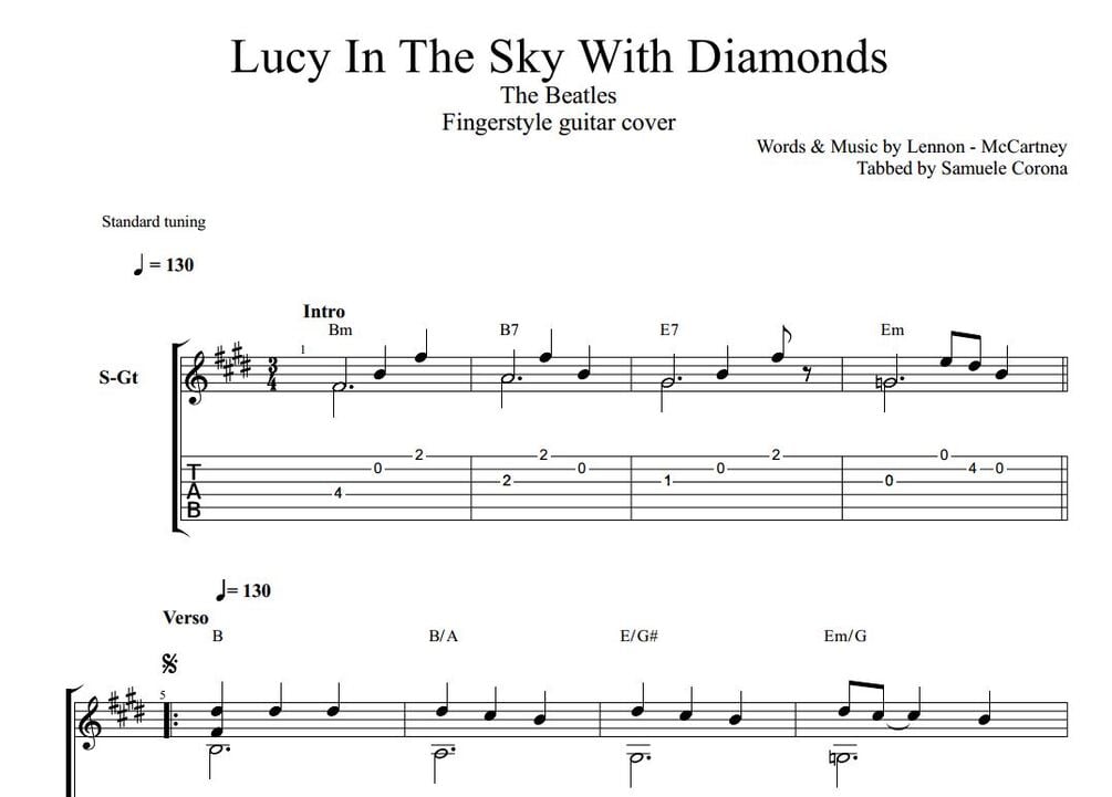 Lucy in the Sky with Diamonds - The Beatles - Fingerstyle guitar TAB
