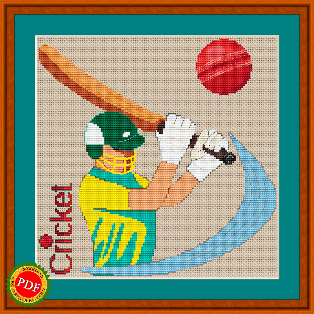 Cricket Cross Stitch Pattern | Cricketer | Batsman