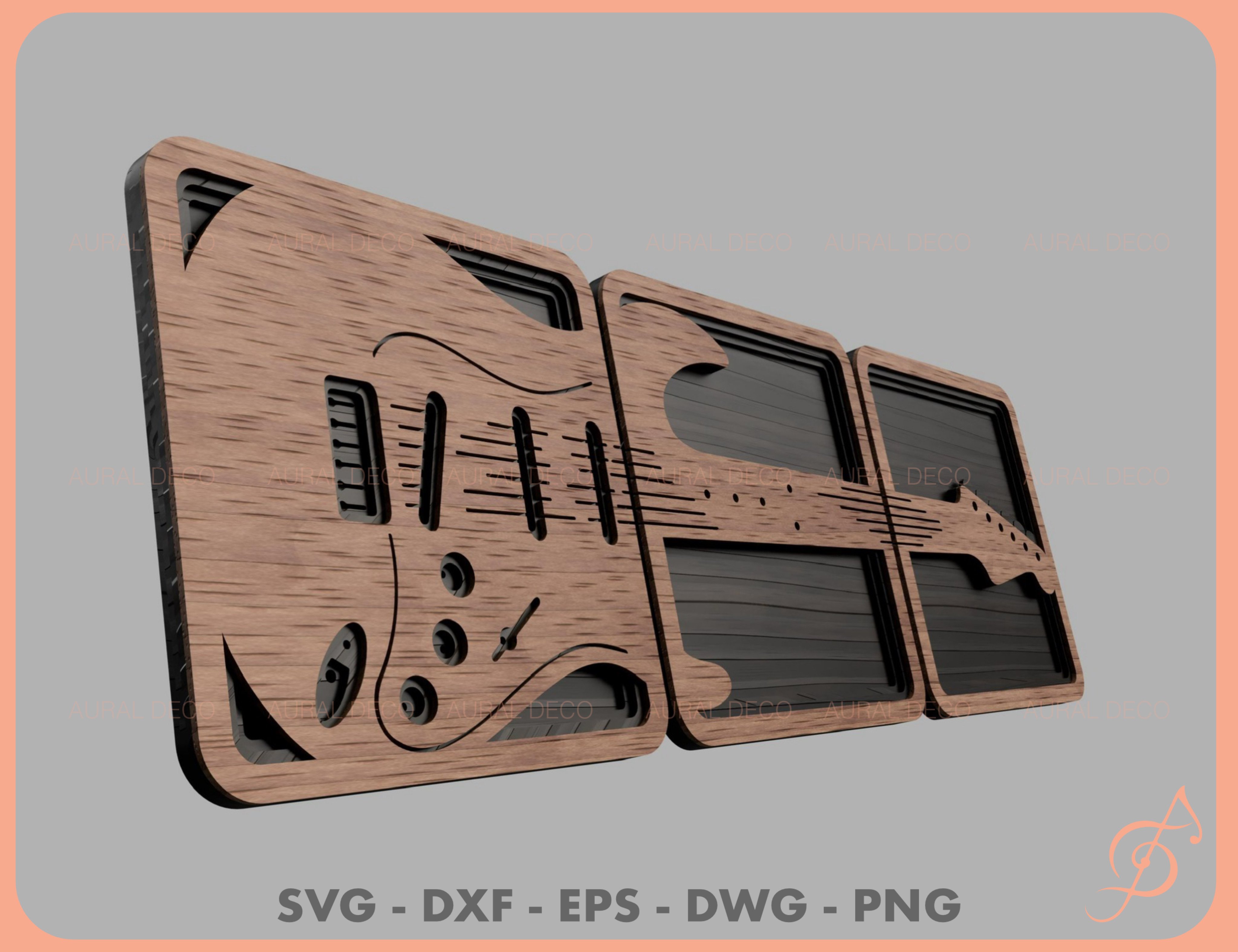 Stratocaster Guitar Triptych for wall art (SVG - DXF File)