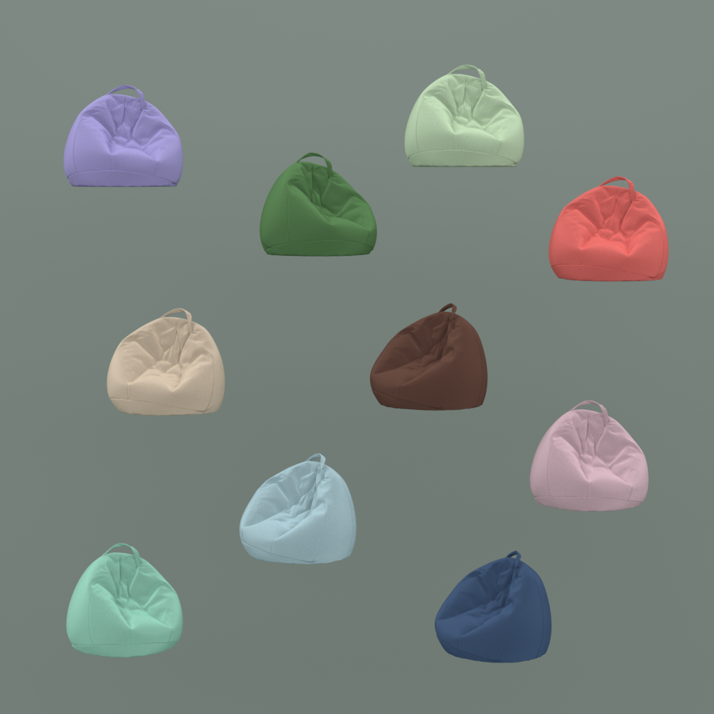 lot of ten colored flock beanbags