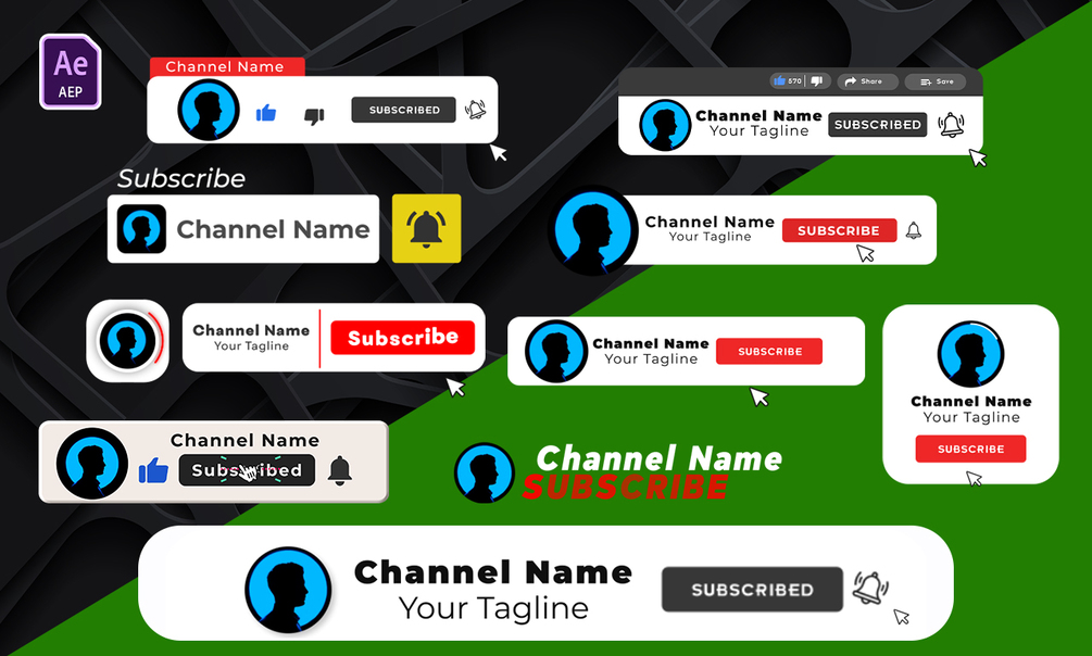 Top 10 YouTube Subscribe Button Greeen Scren and After Effects Template