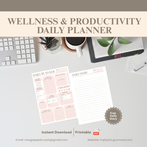 Wellness & Productivity Daily Planner – Printable & Digital PDF