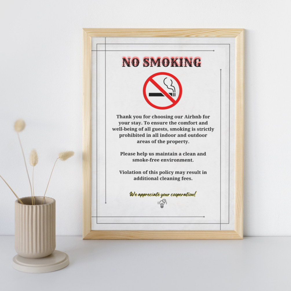 Printable "No Smoking" Sign for Use in Airbnb, Restaurants, Businesses ...