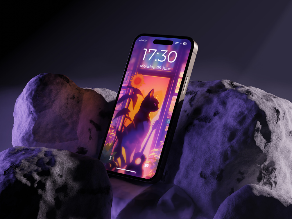 Animated Mobile Wallpaper: Mesmerizing Cat in Sunset Scene