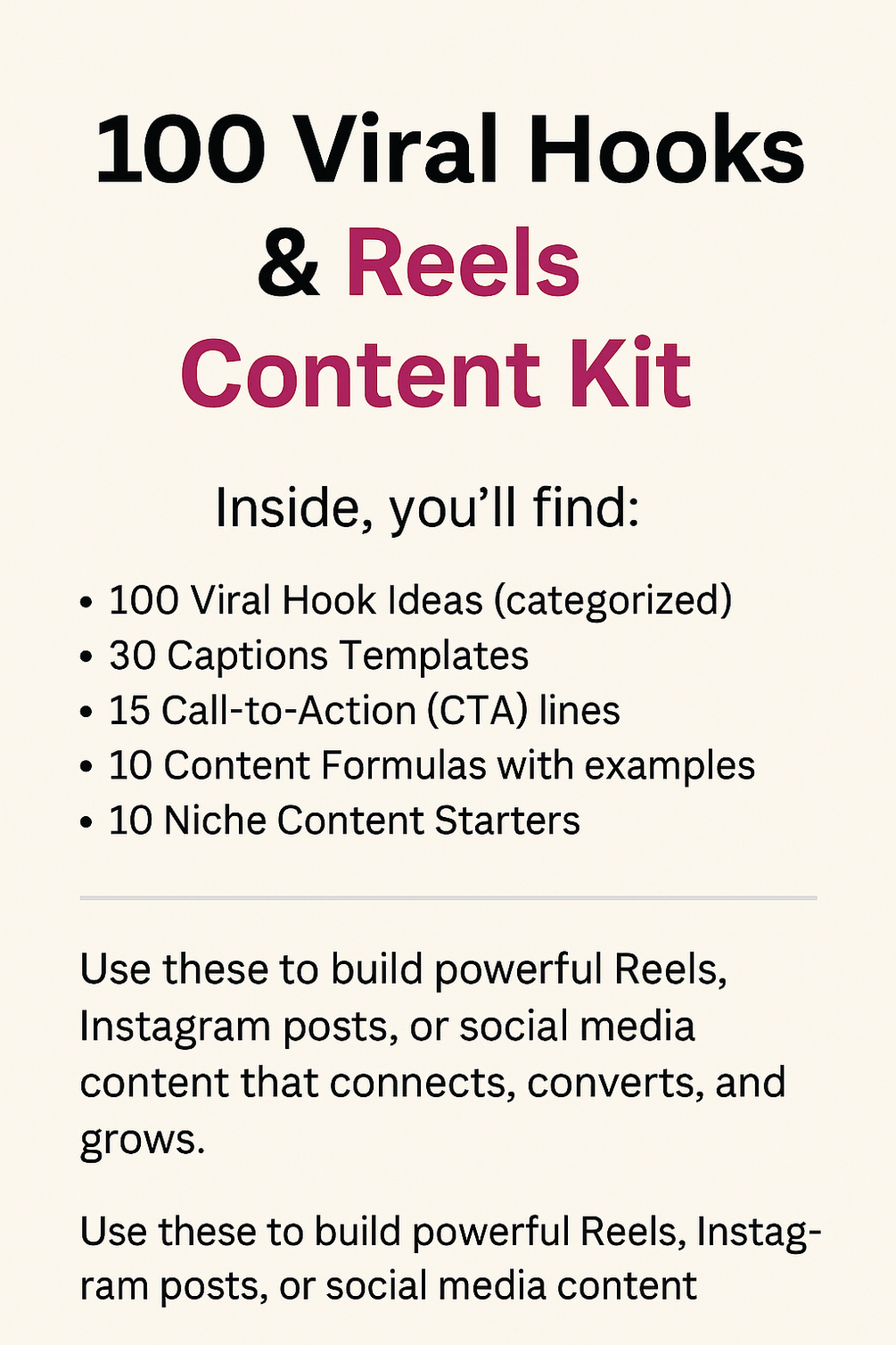 100 Viral Hooks Reels Content Kit