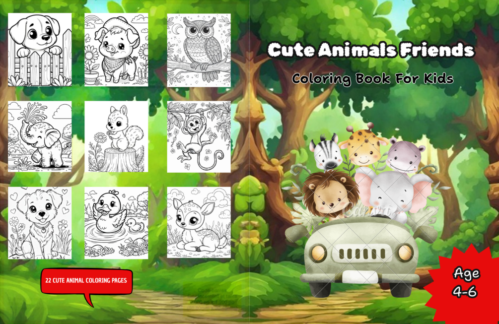 Cute animals friends - coloring book for kids
