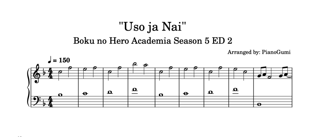 Boku no Hero Academia S5 ED 2 - "Uso Janai" - EASY Piano Sheet Music