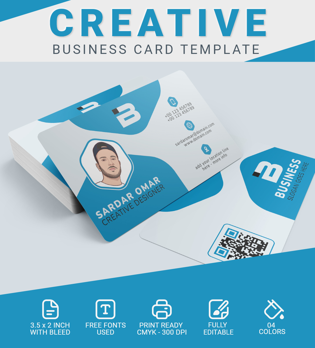 Creative Designer Visiting Card With Hexagonal Profile Picture