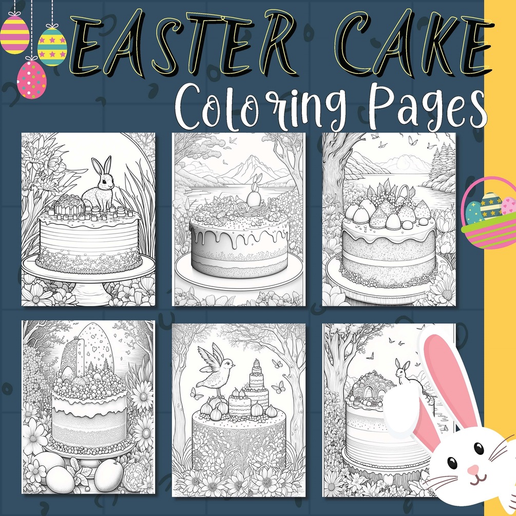 Easter Cake Coloring Pages for Adult, Happy Easter Coloring Book