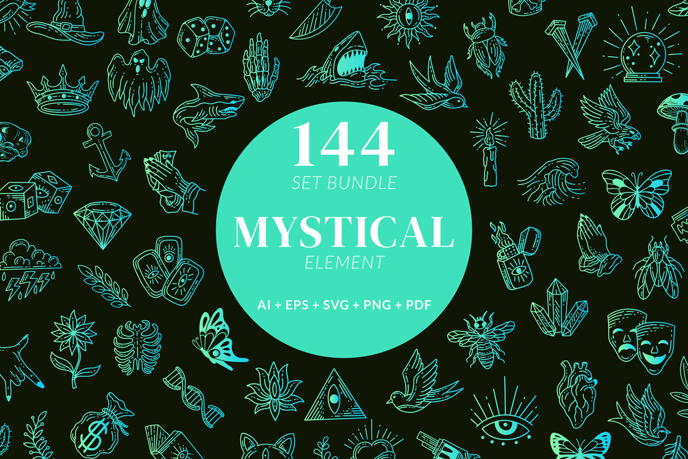 144 Set Bundle Mystical Magic Celestial Floral Esoteric Hand Gesture ...