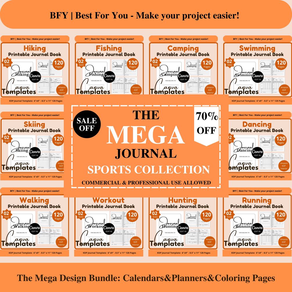 The Mega Design Bundle Journal | Printable Sports Journal Collection 6 ...