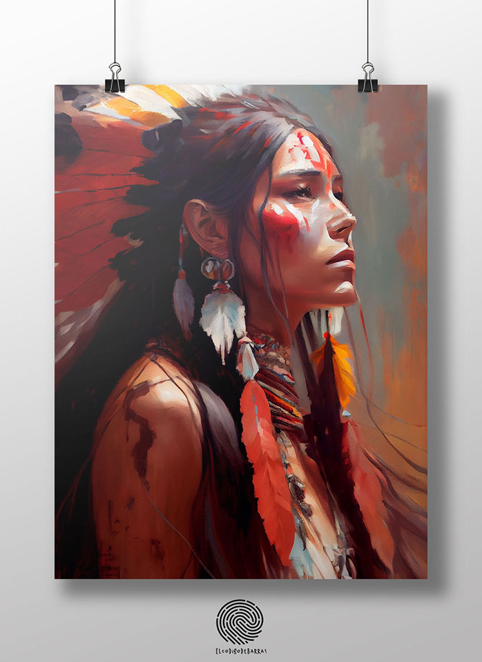 Acrylic painting of native woman