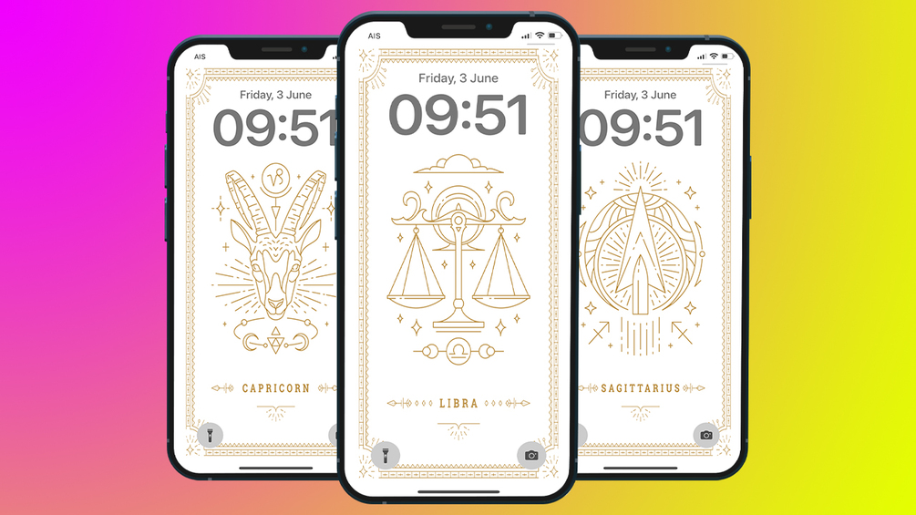 White/Gold Astrology iPhone Wallpapers, Pack of 12 Zodiac Signs ...