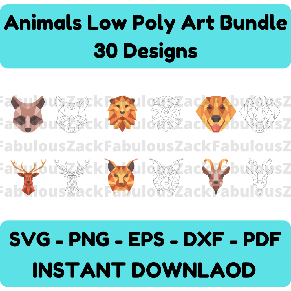Animals Geometric Svg Bundle, 30 designs, Animals Low Poly Portraits ...