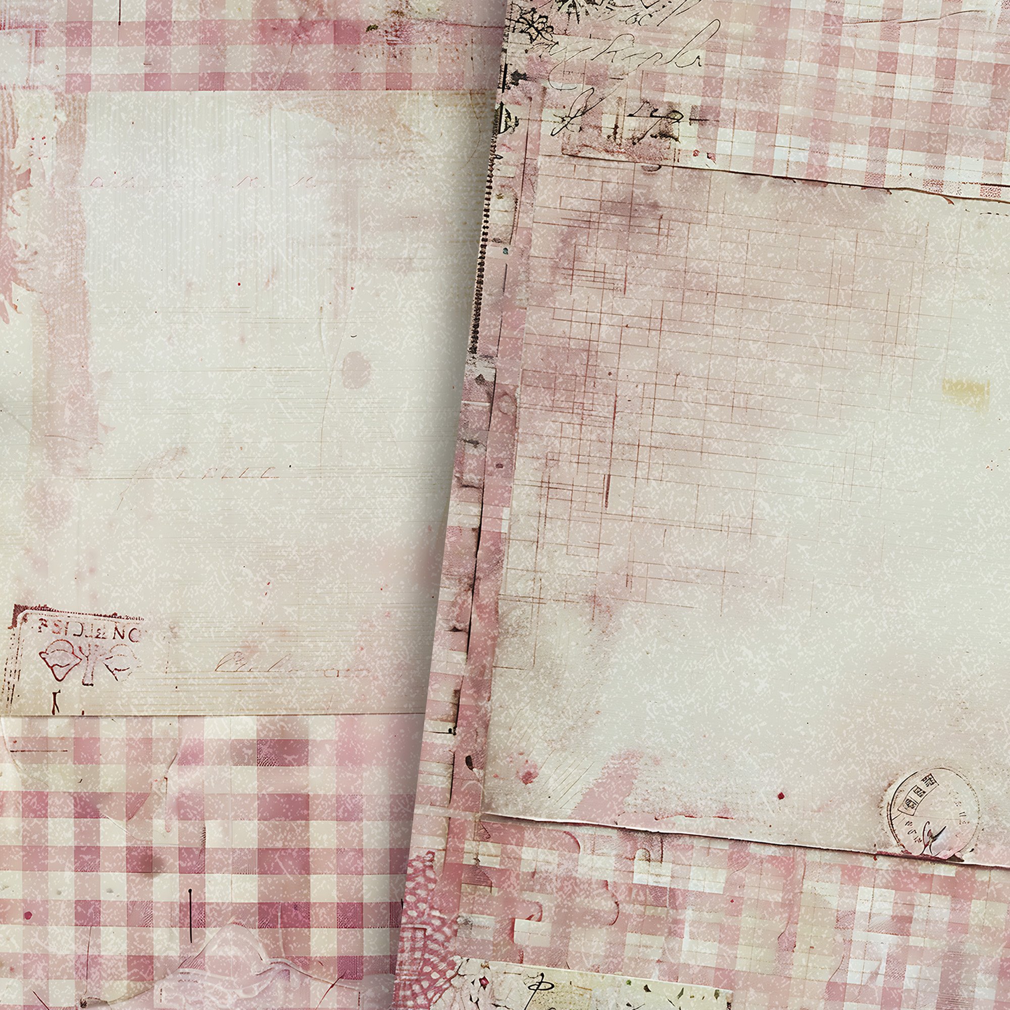 20 pc Shabby Pink Checks Ephemera Collage Paper Printable Junk Journal ...