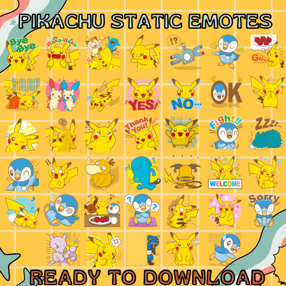 Pikachu and Pokemons Static Emotes for Twitch, Youtube, Kick, Discord