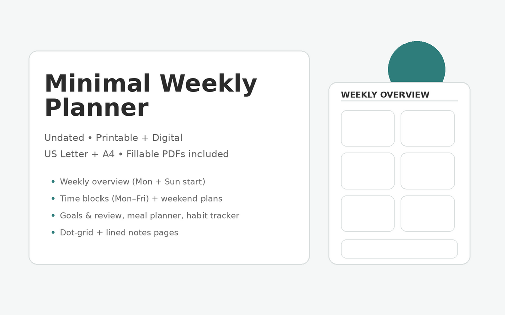Minimal Weekly Planner (Printable + Fillable PDF) | US Letter + A4