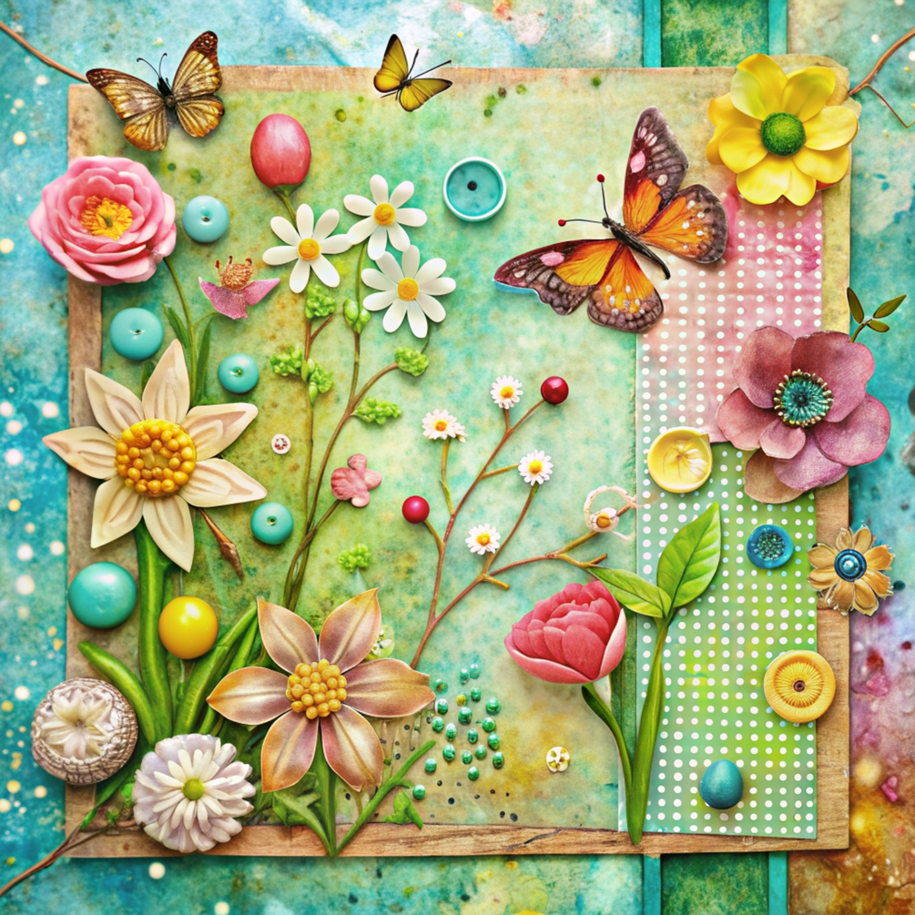 Collage painting Spring artwork