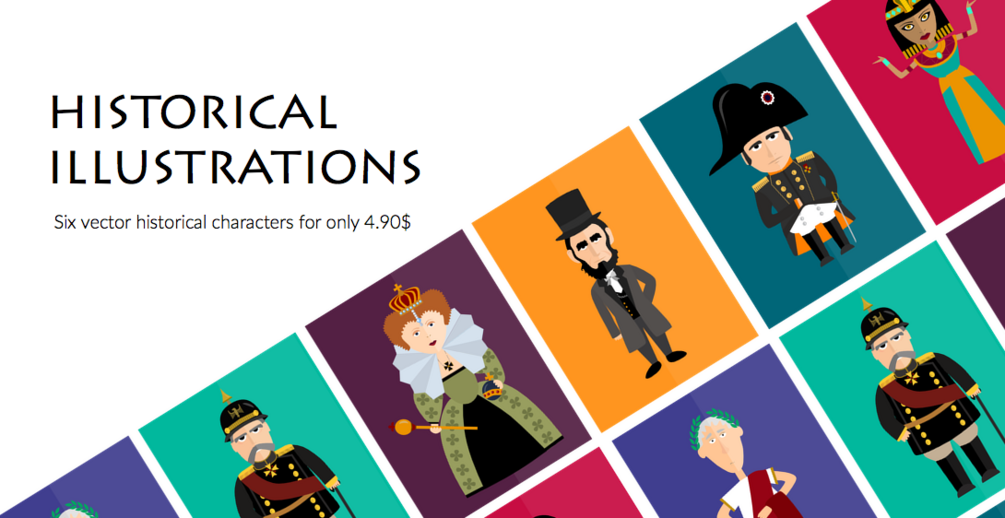 Six vector illustrations of historical characters