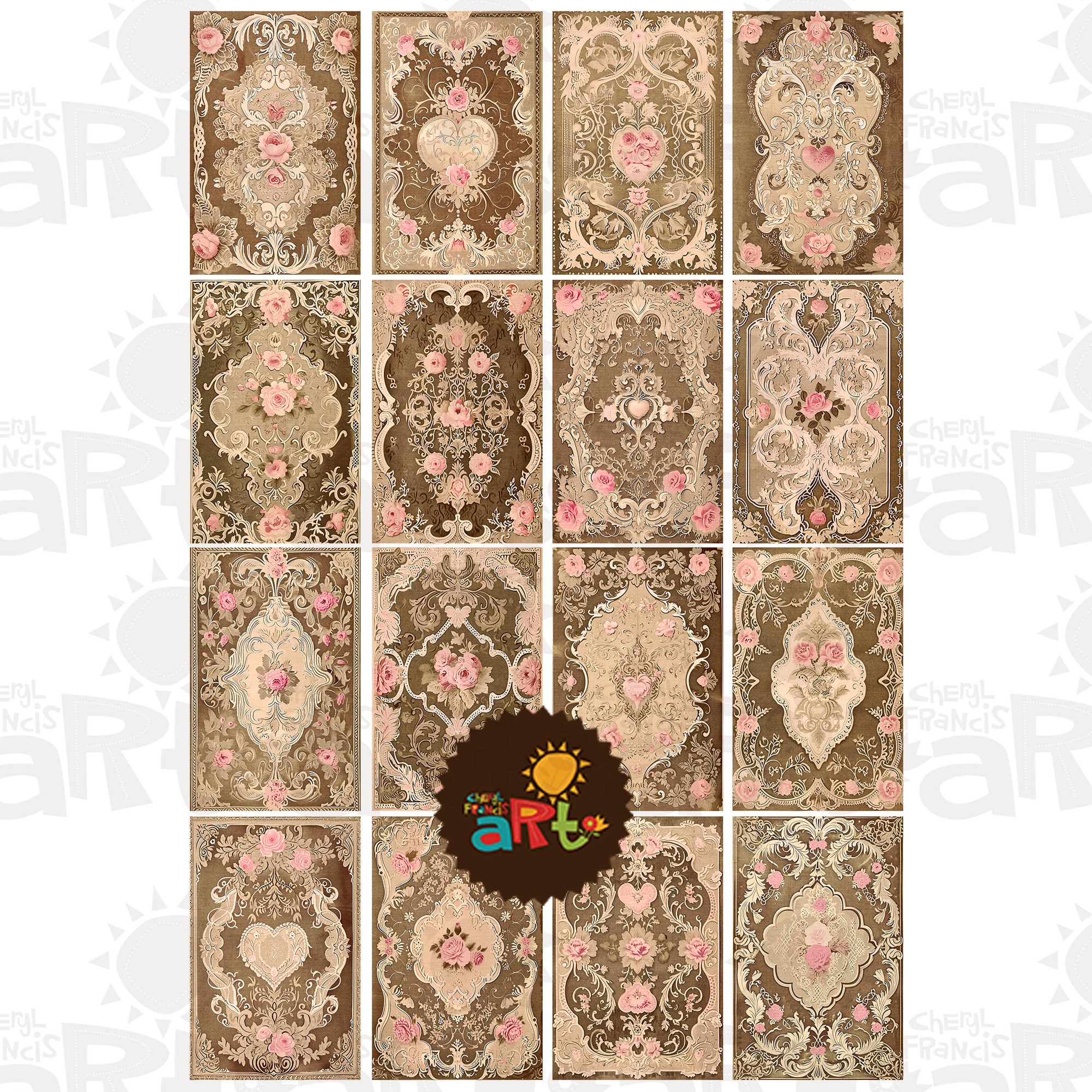 16 pc Decorative Backing Ornamental Printable Junk Journal Half Papers ...