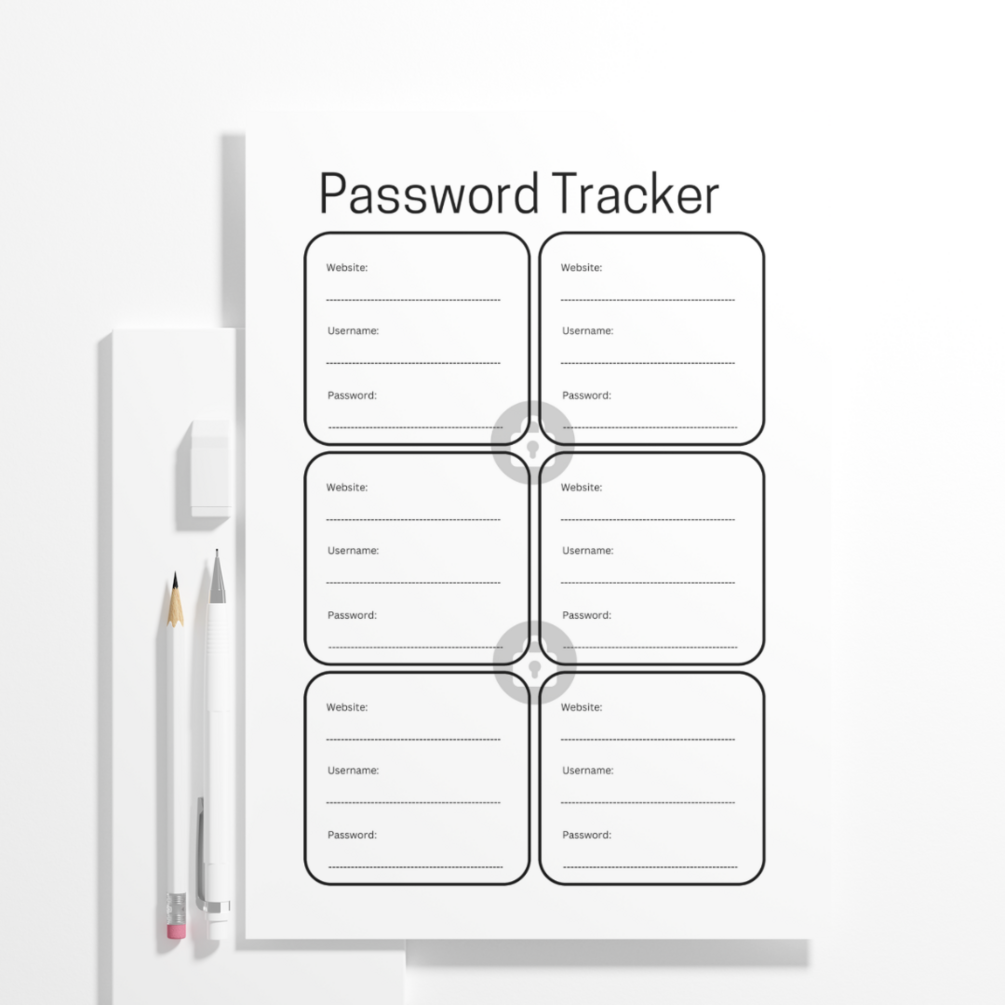Digital Password Tracker - PDF A4 - Printable - 1 Design