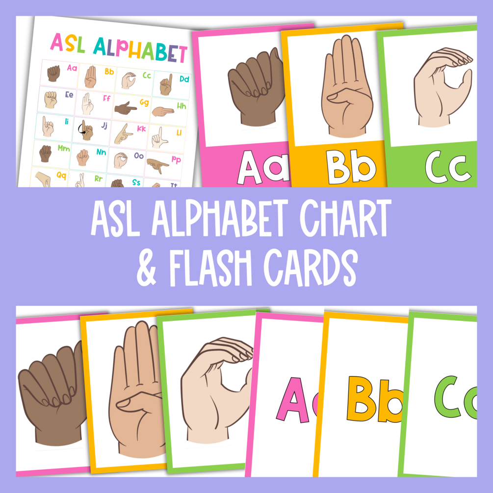 ASL American Sign Language Chart and Flashcards - Bright Rainbow Color