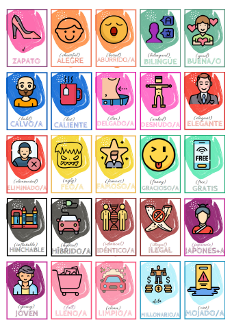 TARJETAS CON VOCABULARIO (A-Z) (sustantivos, adjetivos y verbos)