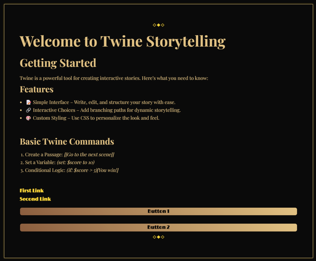 40+ Twine Themes (projects pre-configured with CSS)