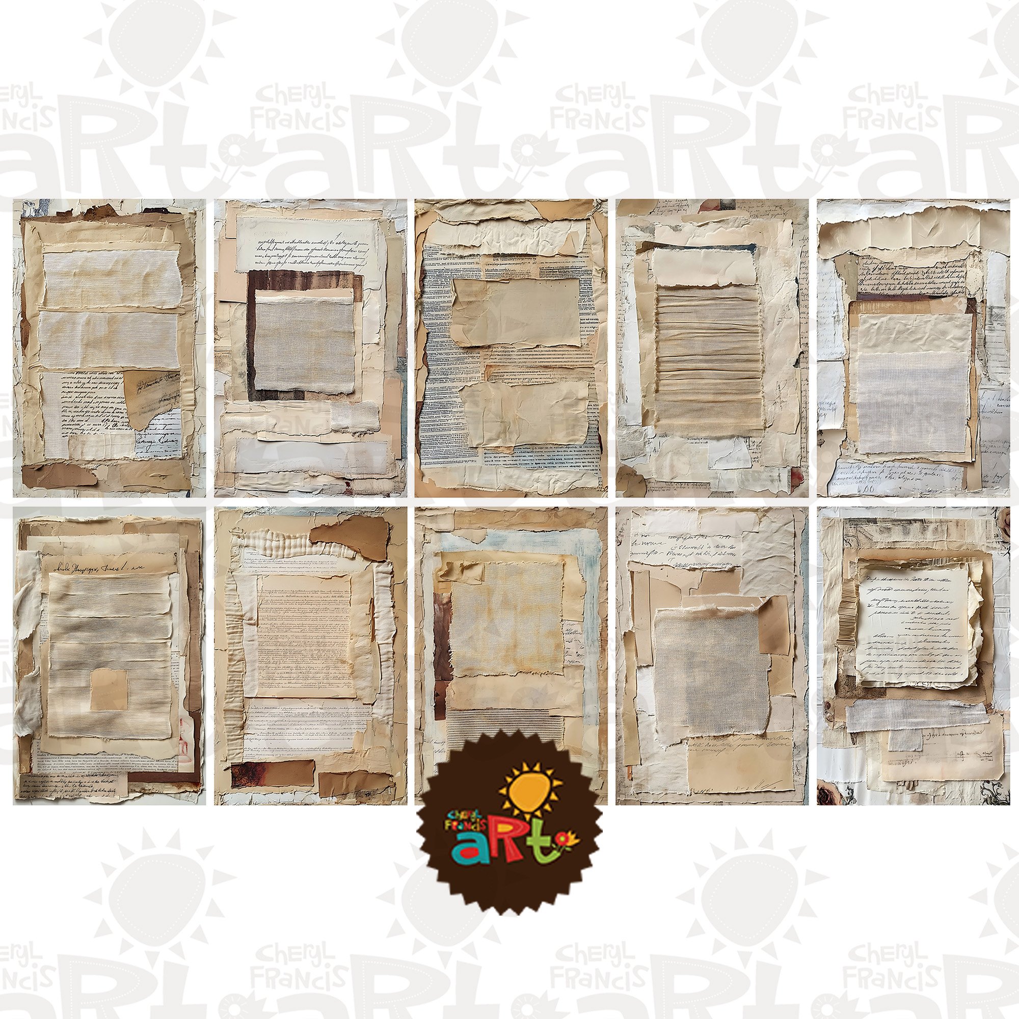 20 pc Layers of Old Papers and Fabric Printable Junk Journal Half ...